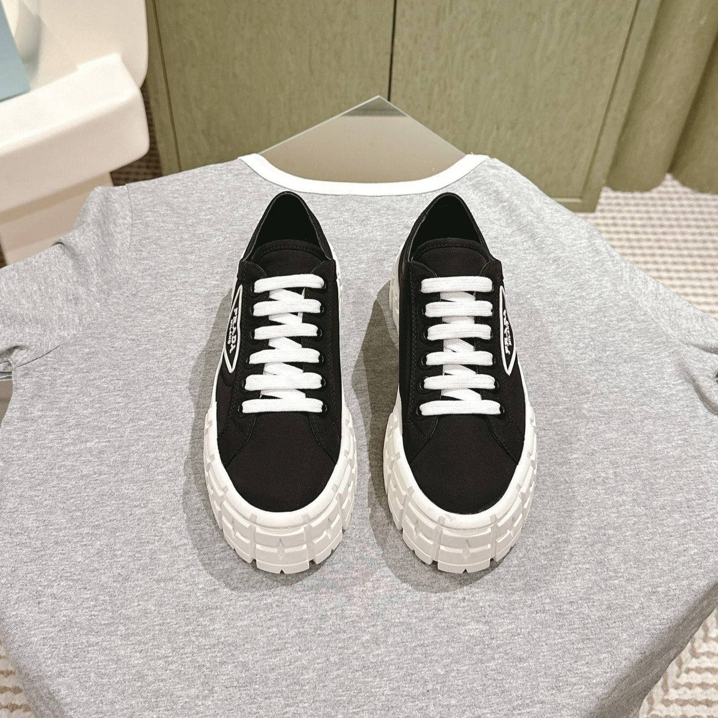 PRA DOUBLE WHEEL RE-NYLON GABARDINE SNEAKERS BLACK CALFSKIN – Vogoluxy.com